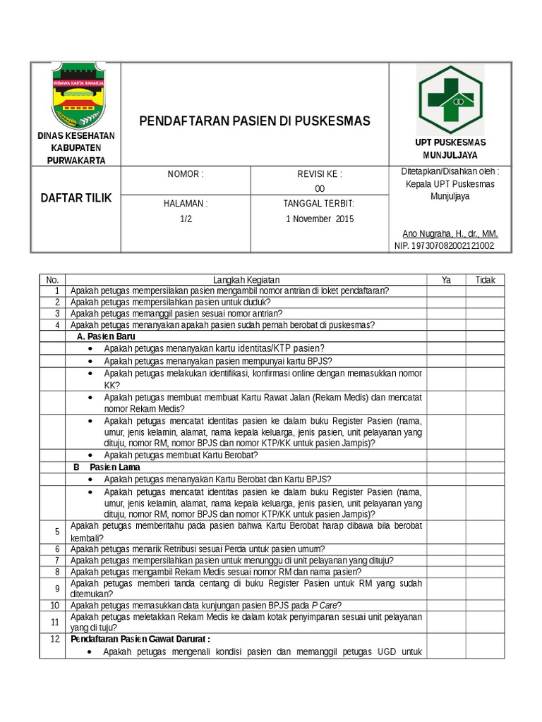 Daftar Tilik Pendaftaran | PDF