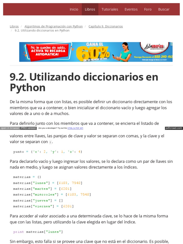 9.2. Utilizando Diccionarios en Python | PDF | Python (lenguaje de ...
