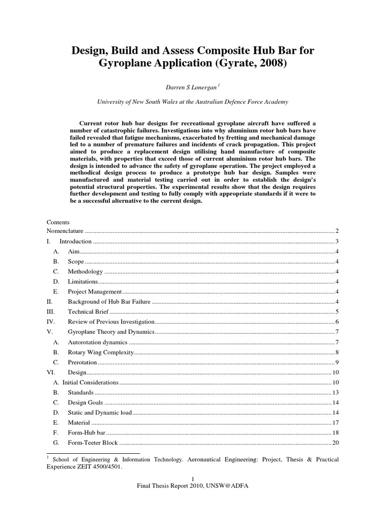 Design Build and Assess Composite Hub Bar For Gyroplane Application ...