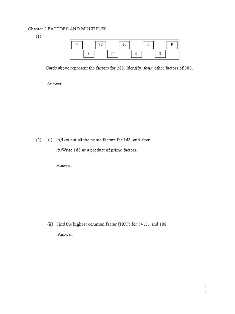 Factors, Multiples, LCM and HCF | PDF | Teaching Mathematics