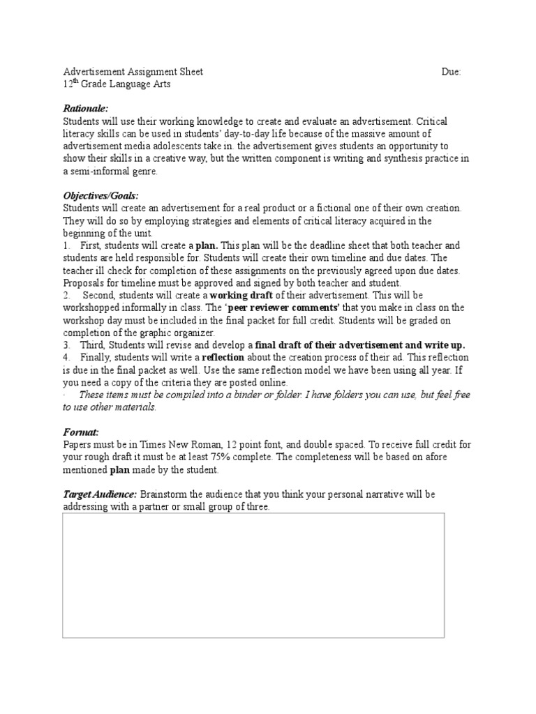 Advertisement Assignment Sheet | PDF | Advertising | Learning