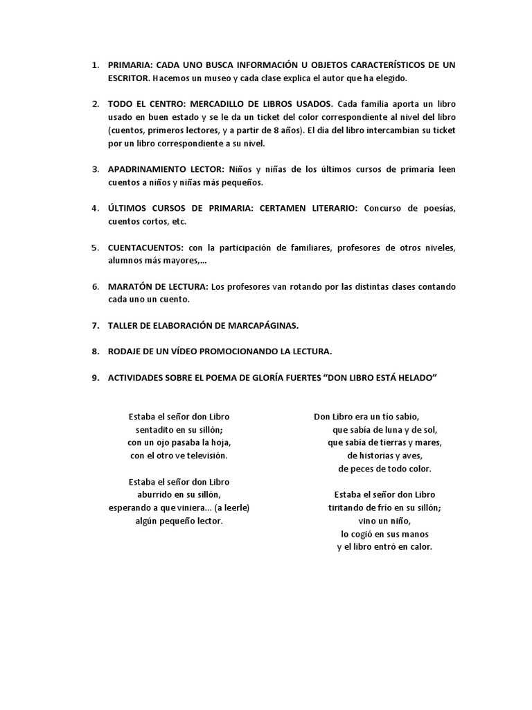 Actividades Día Del Libro | PDF