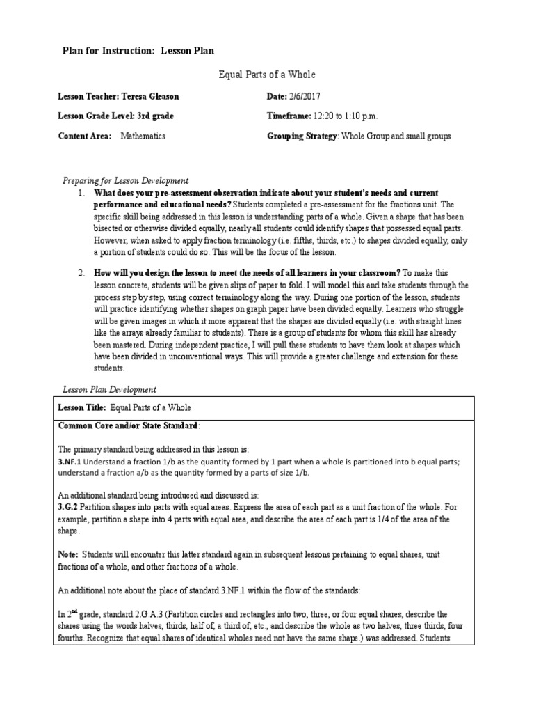 Equal Parts of A Whole | PDF | Fraction (Mathematics) | Educational ...