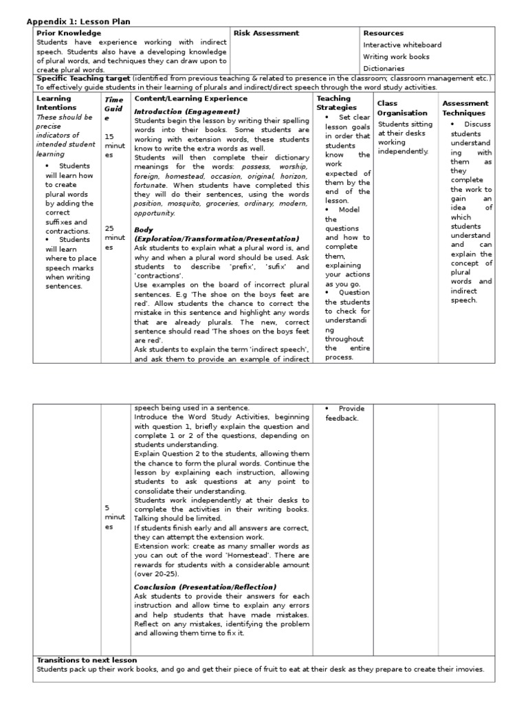 Appendix 1: Lesson Plan: Time Guid e Introduction (Engagement) | PDF ...
