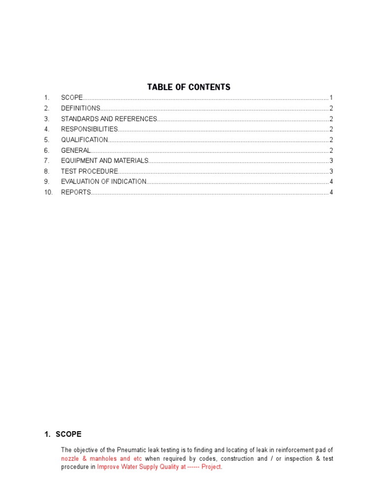 Pneumatic Test (Air Test) Procedure | PDF | Calibration | Leak