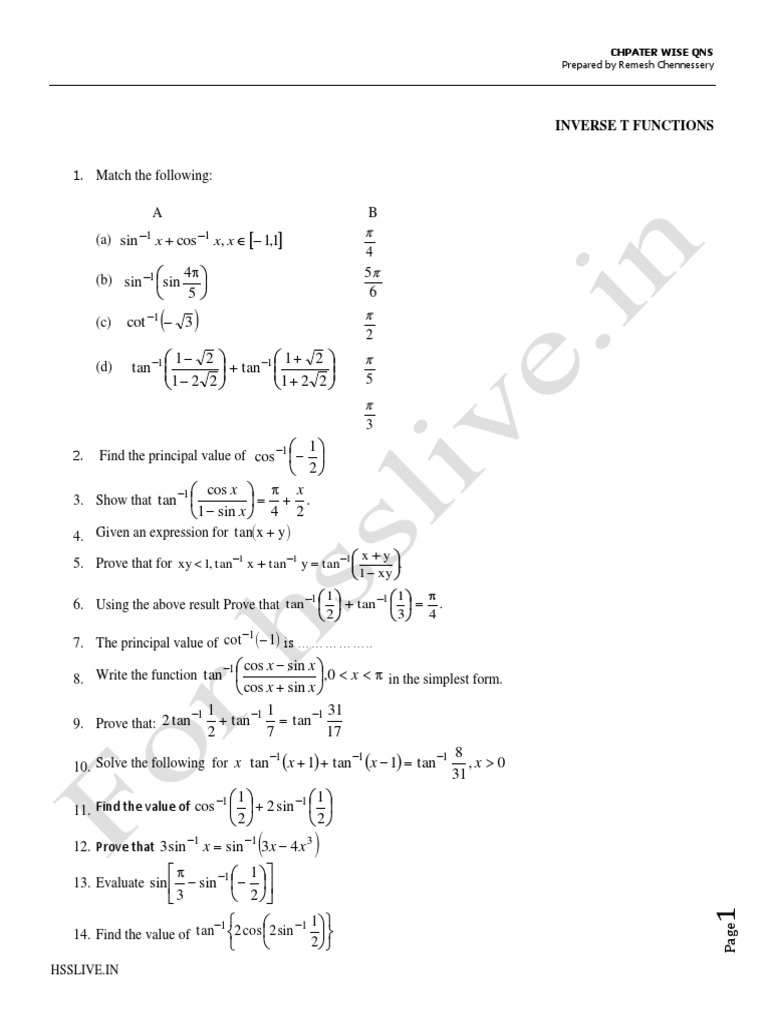 XII - Maths - ch2 Inverse T Functions - Assignment - Hsslive | PDF ... XII - Maths - ch2 Inverse T Functions - Assignment - Hsslive | PDF ...