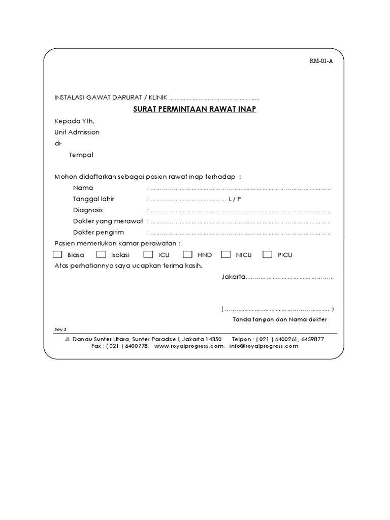 Surat Permintaan Rawat Inap | PDF