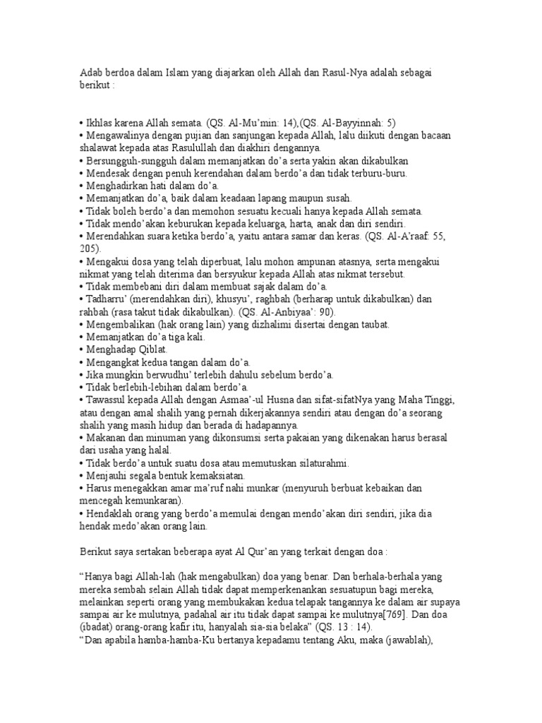 Adab Berdoa dalam Islam yang Benar | PDF