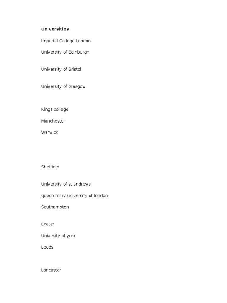 Uk Universities List | PDF