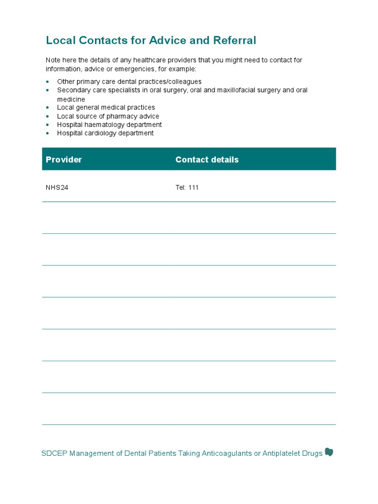 Local Contacts For Advice and Referral: Provider Contact Details | PDF