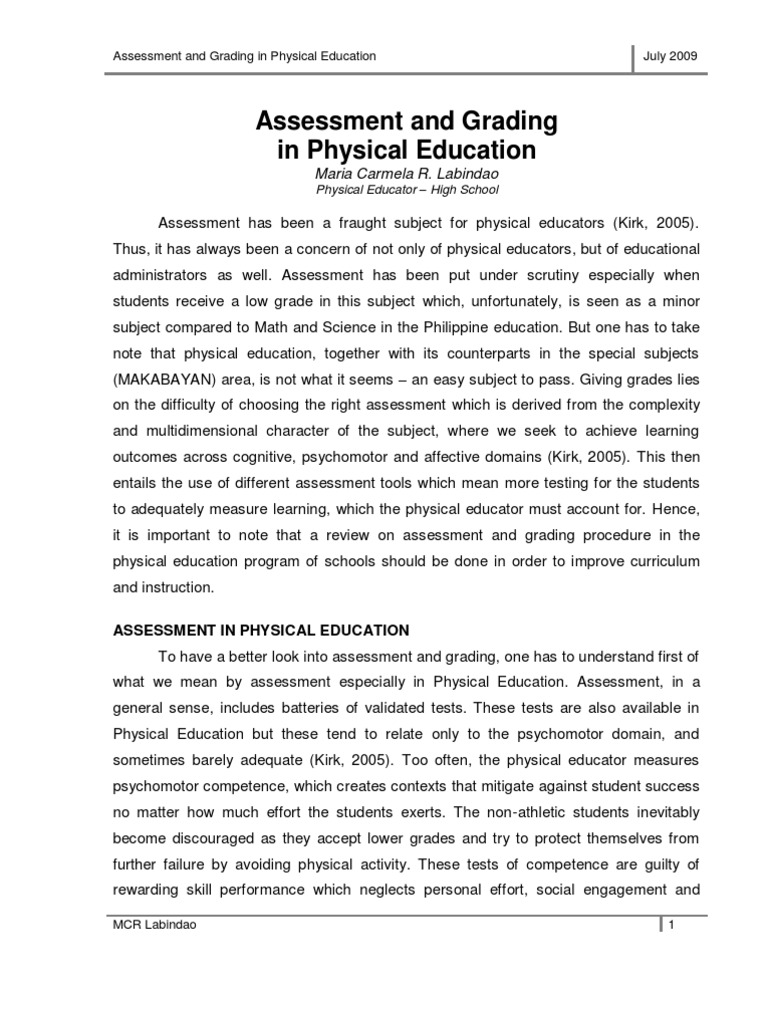 Assessment and Grading in Physical Education | PDF | Physical Education ...