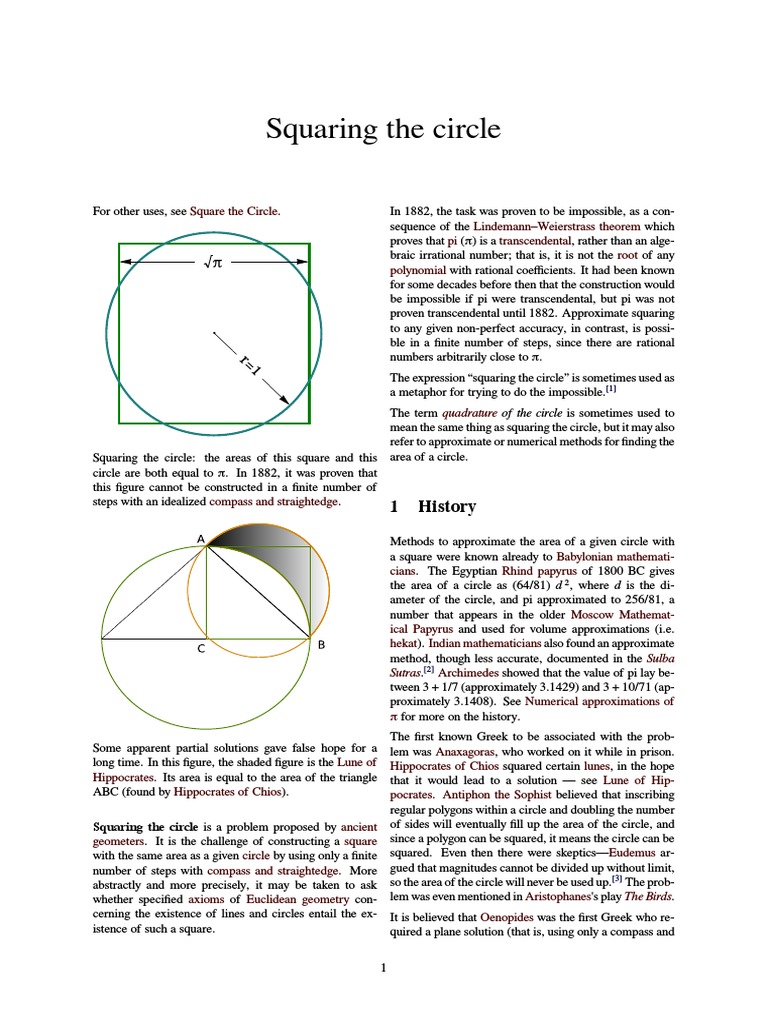 Squaring the Circle | Pi | Elementary Geometry