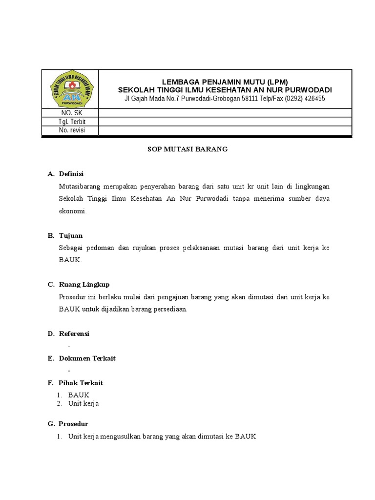 SOP Mutasi Barang | PDF