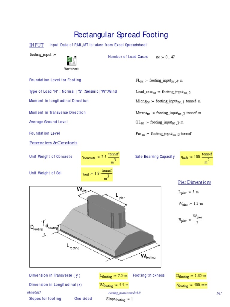 Mathcad Footing Ncases PDF Bending Structural Engineering