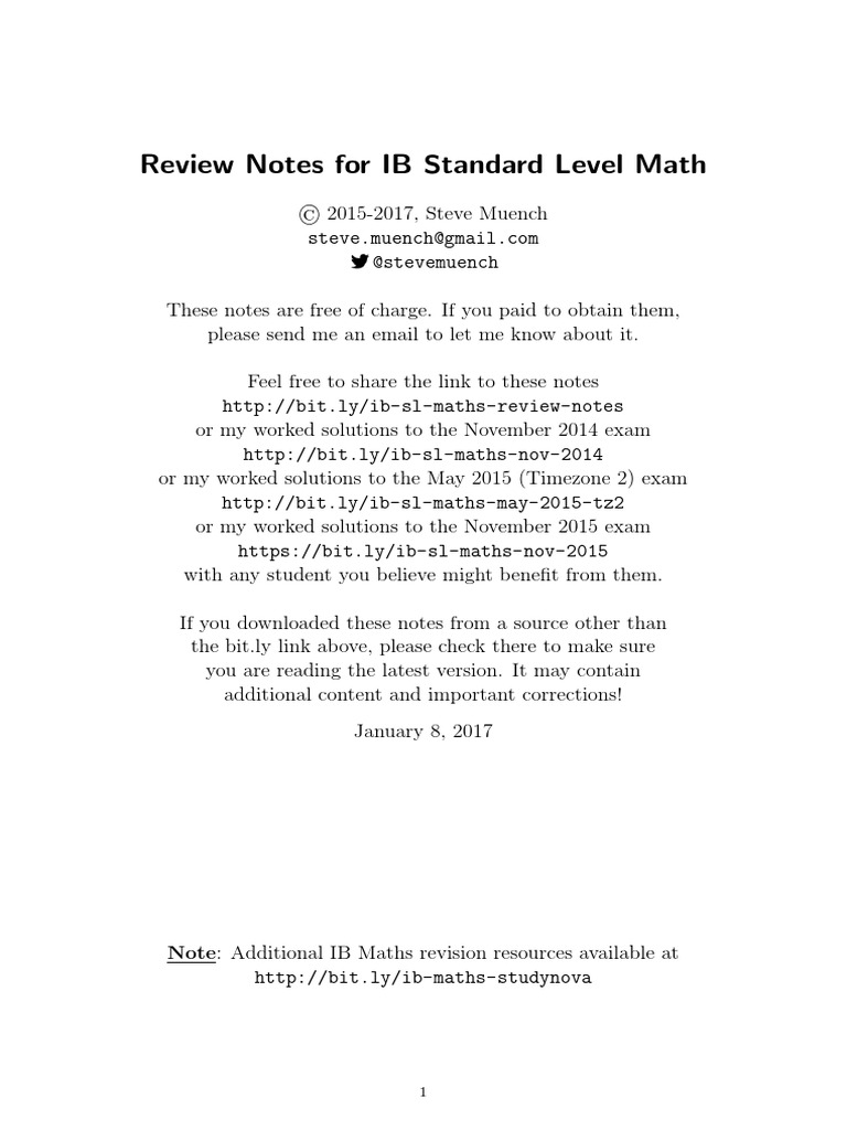 IB Maths Standard Notes | PDF | Trigonometric Functions | Probability ...