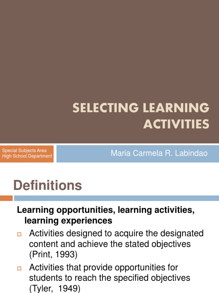 Selecting Learning Activities | PDF