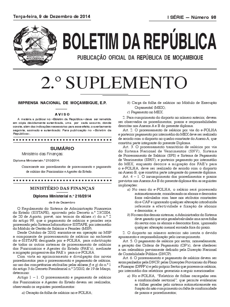 2.º Suplemento: Boletim Da República | PDF | Estado | Science