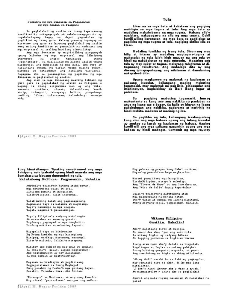 Mga Lunsaran Sa Pagtuturo Sa Filipino | PDF