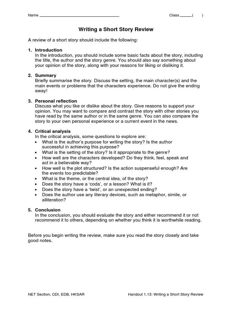 Handout 1.13 - Writing A Short Story Review | PDF | Critical Thinking