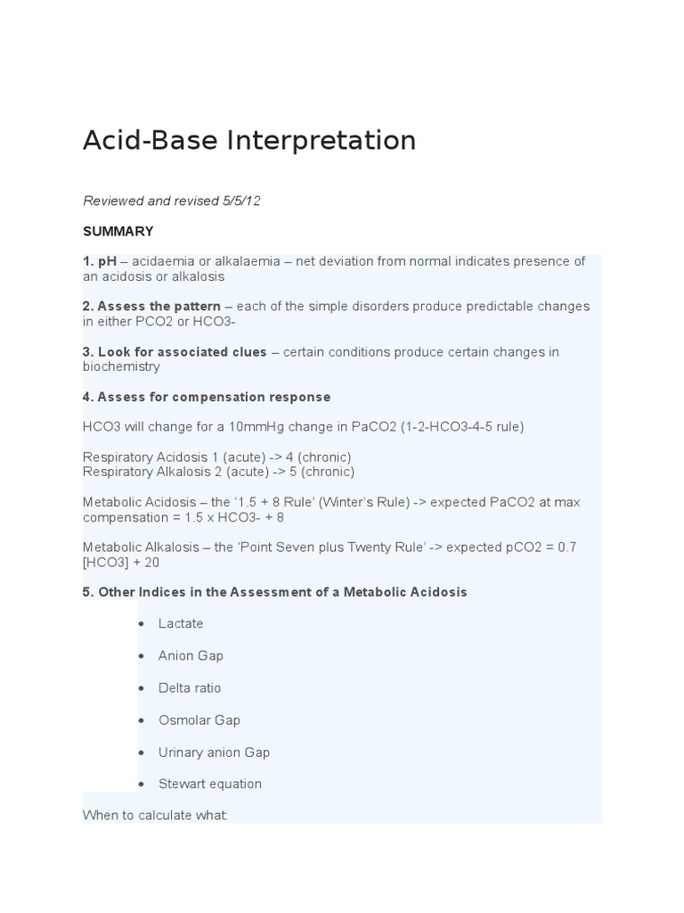 Acid-Base Interpretation: APRIL 4, 2017 | PDF | Medical Specialties ...