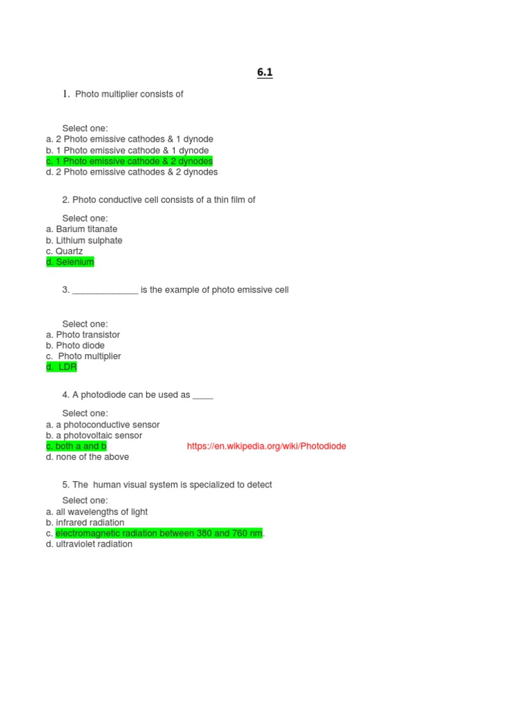 Instrumentation Quiz - Module 6 & 7 Final Answers PDF | PDF | Infrared ...