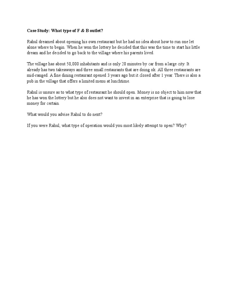 Restaurant Case Study | PDF | Restaurants | Business Ethics