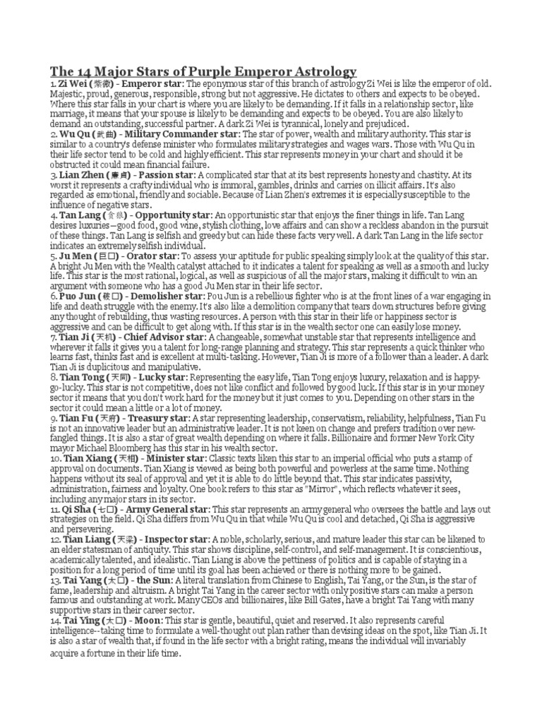 14 Major Stars in Purple Astrology | PDF | History
