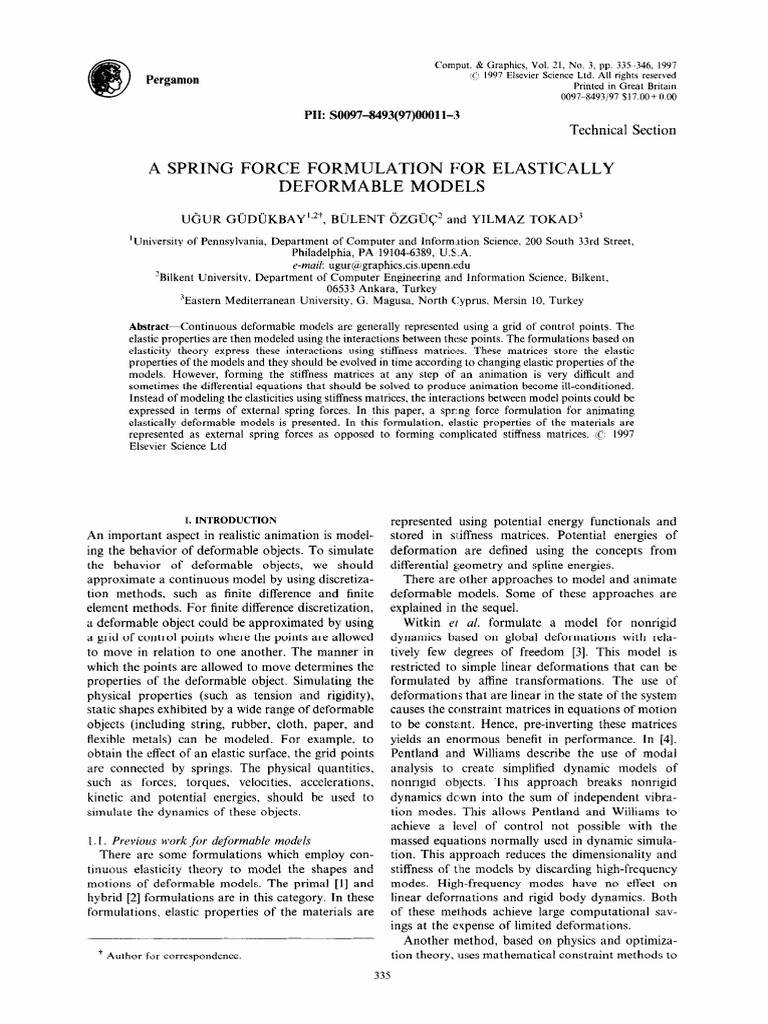 A Spring Force Formulation For Elastically Deformable Models | PDF | Elasticity (Physics) | Force