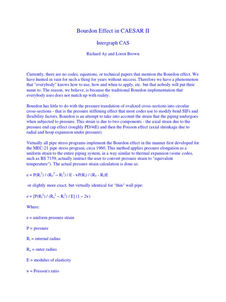Bourdon Effect in CAESAR II: Intergraph CAS | PDF | Stress (Mechanics ...