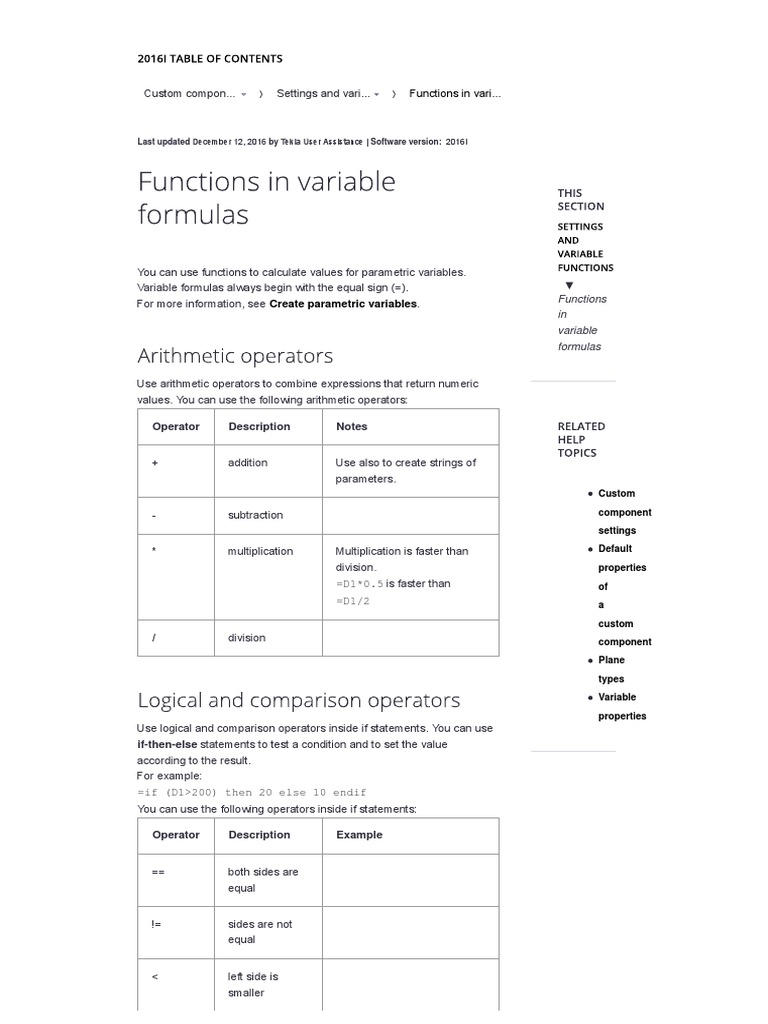 Tekla Variable Formulas Guide | PDF | Trigonometric Functions | Sine