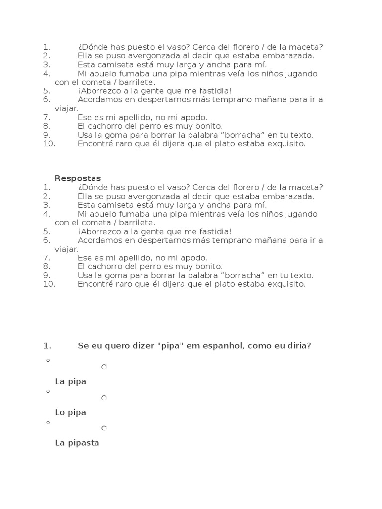 Test de Vocabulario Español-Portugués | PDF | Naturaleza