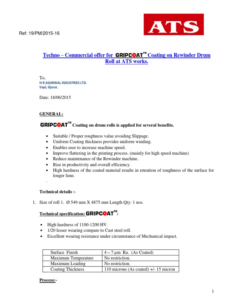 19-PM-2015-16 Gripcoat Coating On Rewinder NR Vapi | PDF | Materials Science | Industries