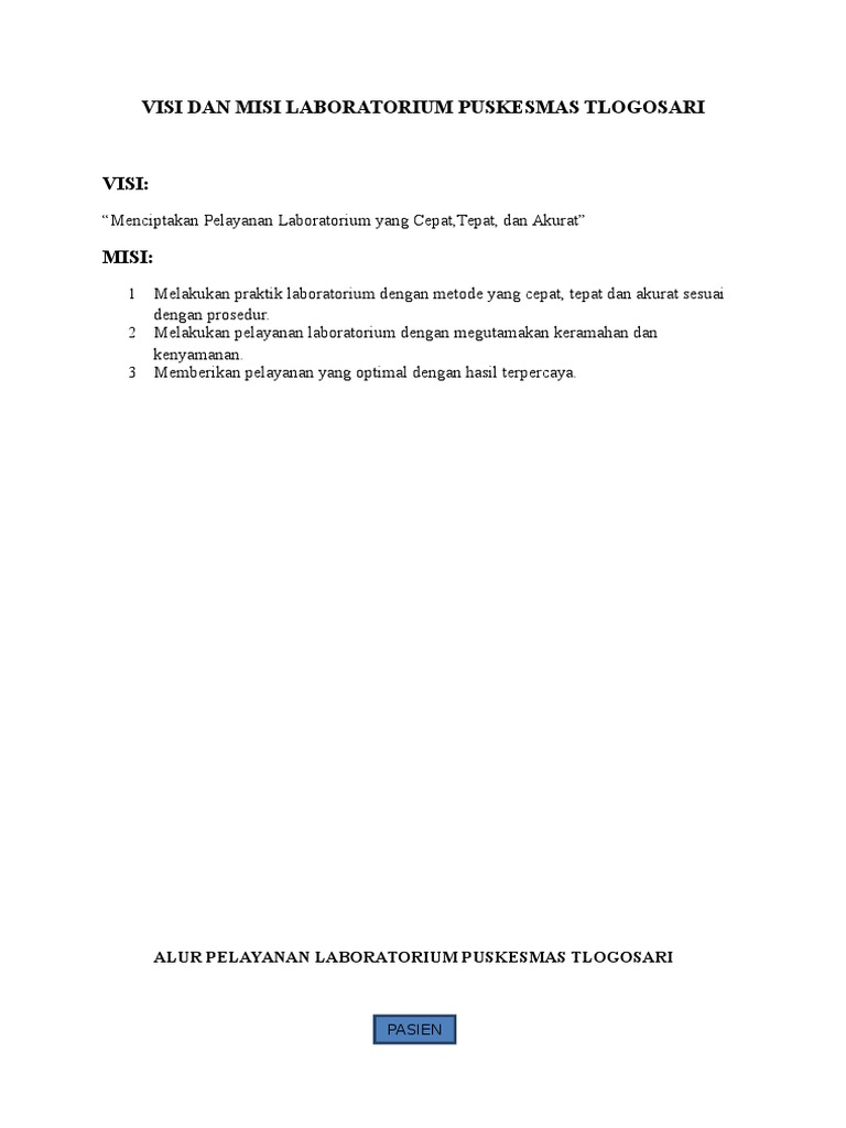 Visi Dan Misi Laboratorium Puskesmas Tlogosari | PDF | Kesehatan Holistik