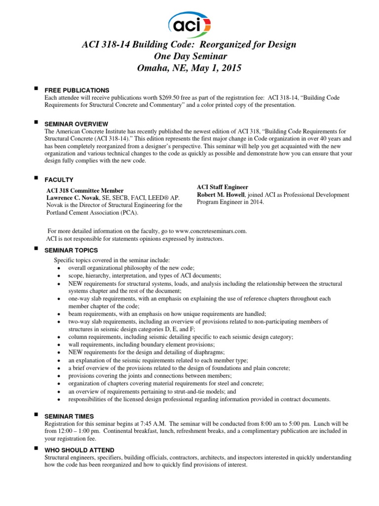 Aci 318-14 Seminar Flyer | PDF | American Express | Business