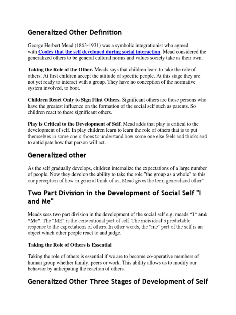 Generalized Other Definition PDF | PDF | Self | Norm (Social)