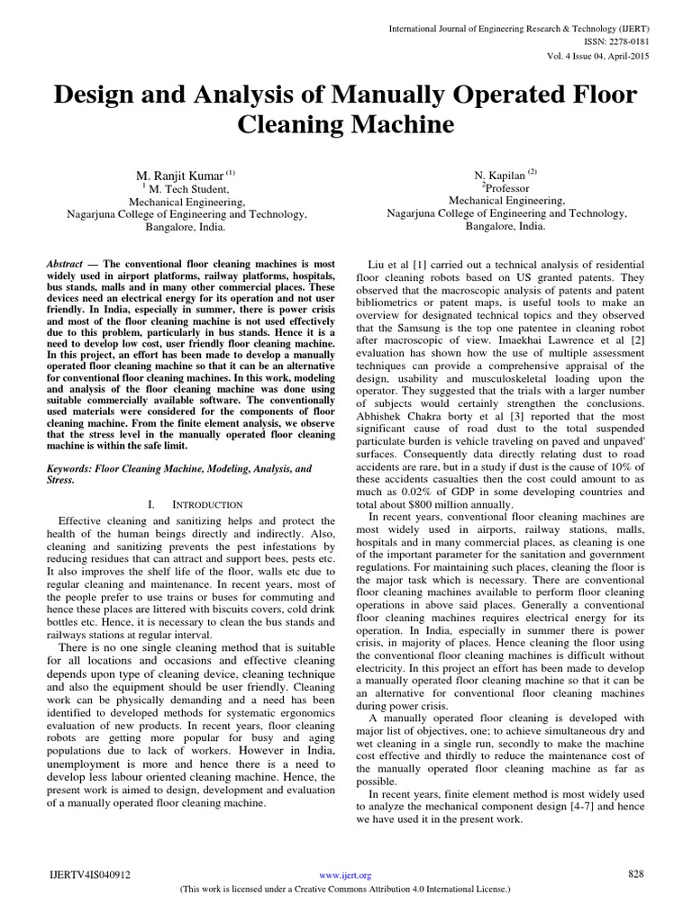 Design and Analysis of Manually Operated Floor Cleaning Machine | PDF ...