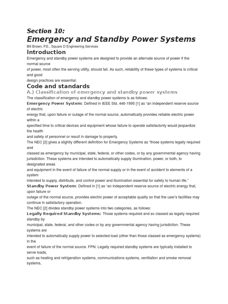 Emergency and Standby Power Systems | PDF