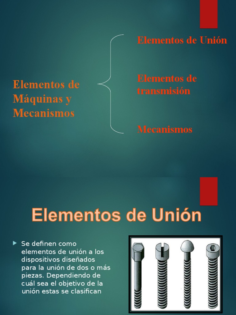 Elementos Y Clasificación De Uniones Mecánicas Pdf Tornillo