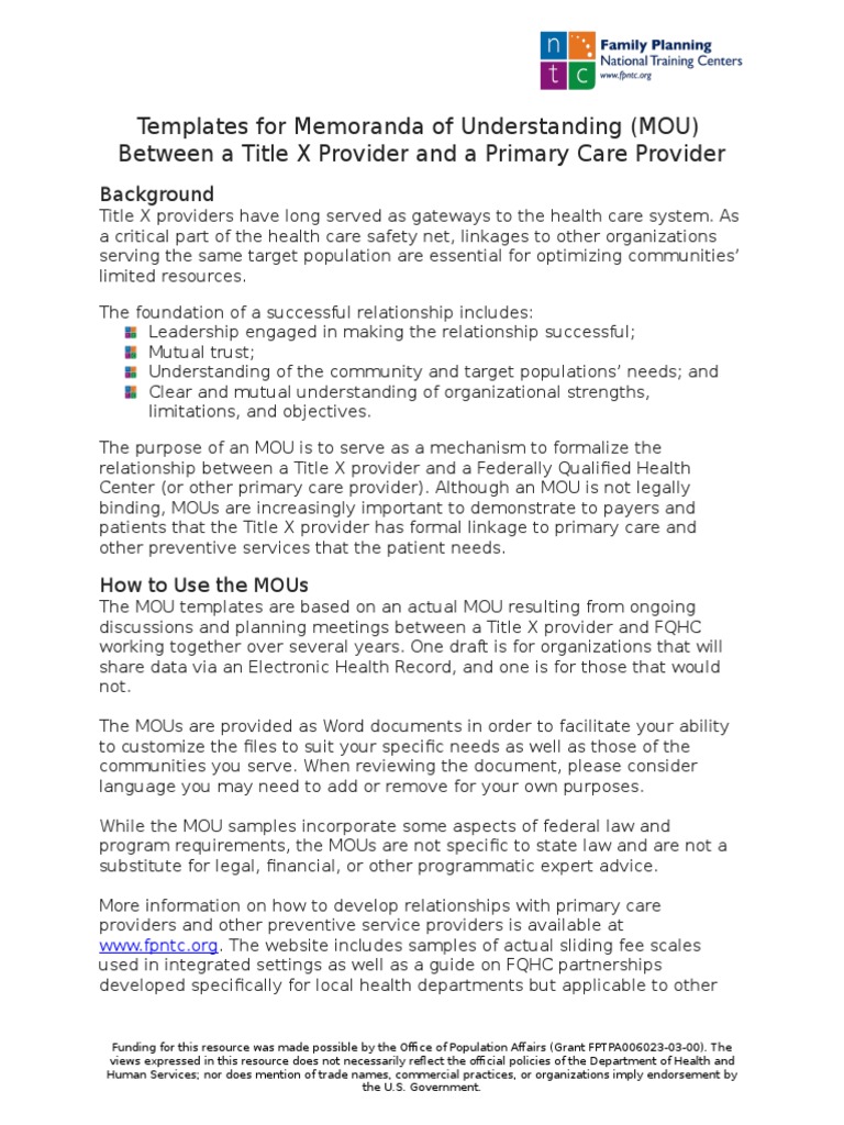 MOU Templates Combined With Guidance 12.12.14 For Dist FINAL - 0 | PDF ...