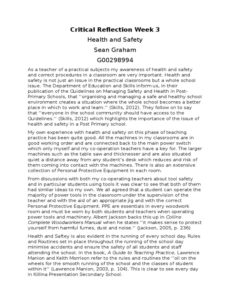 Critical Reflection Week 3 | PDF | Classroom | Occupational Safety And ...
