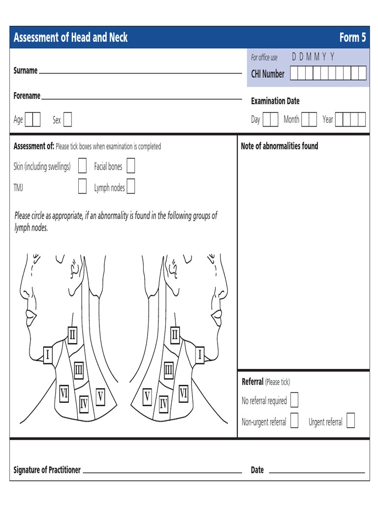 Assessment of Head and Neck Form 5: II I II | PDF
