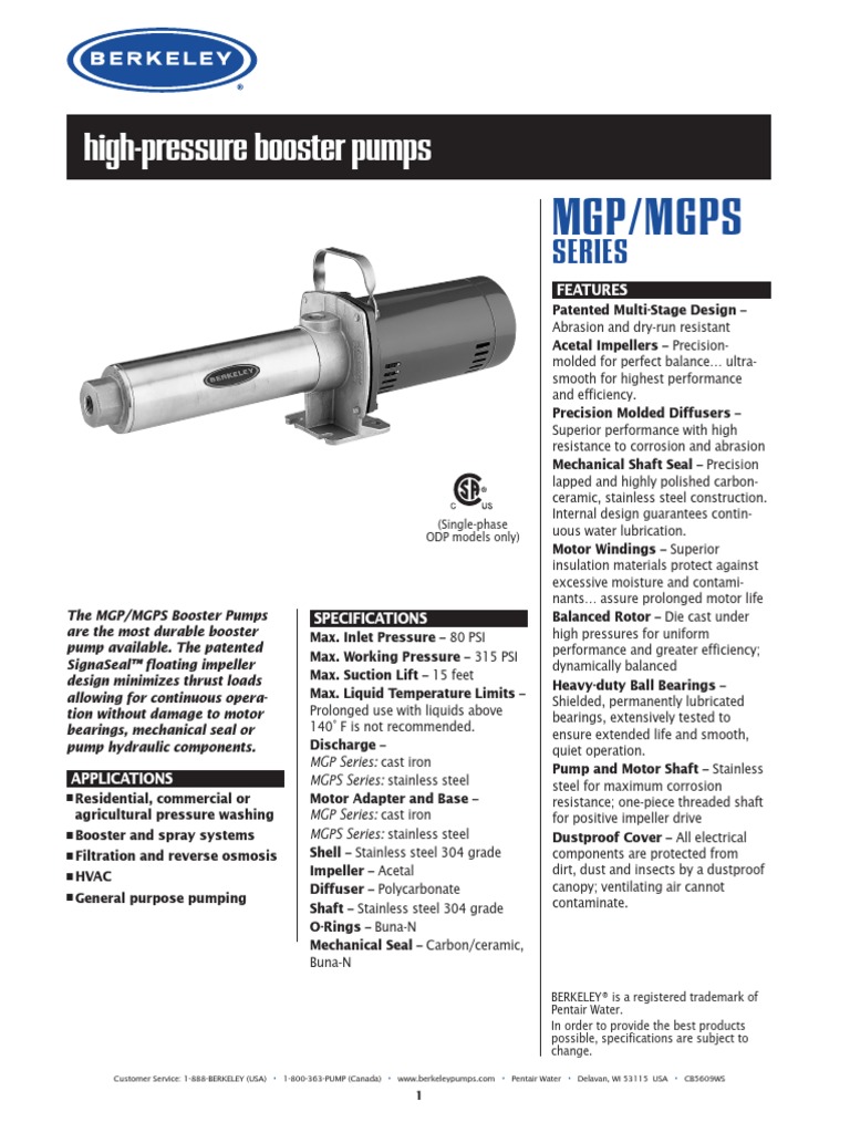 Berkeley Booster Pumps - Catalogo PDF | PDF | Bearing (Mechanical) | Gallon