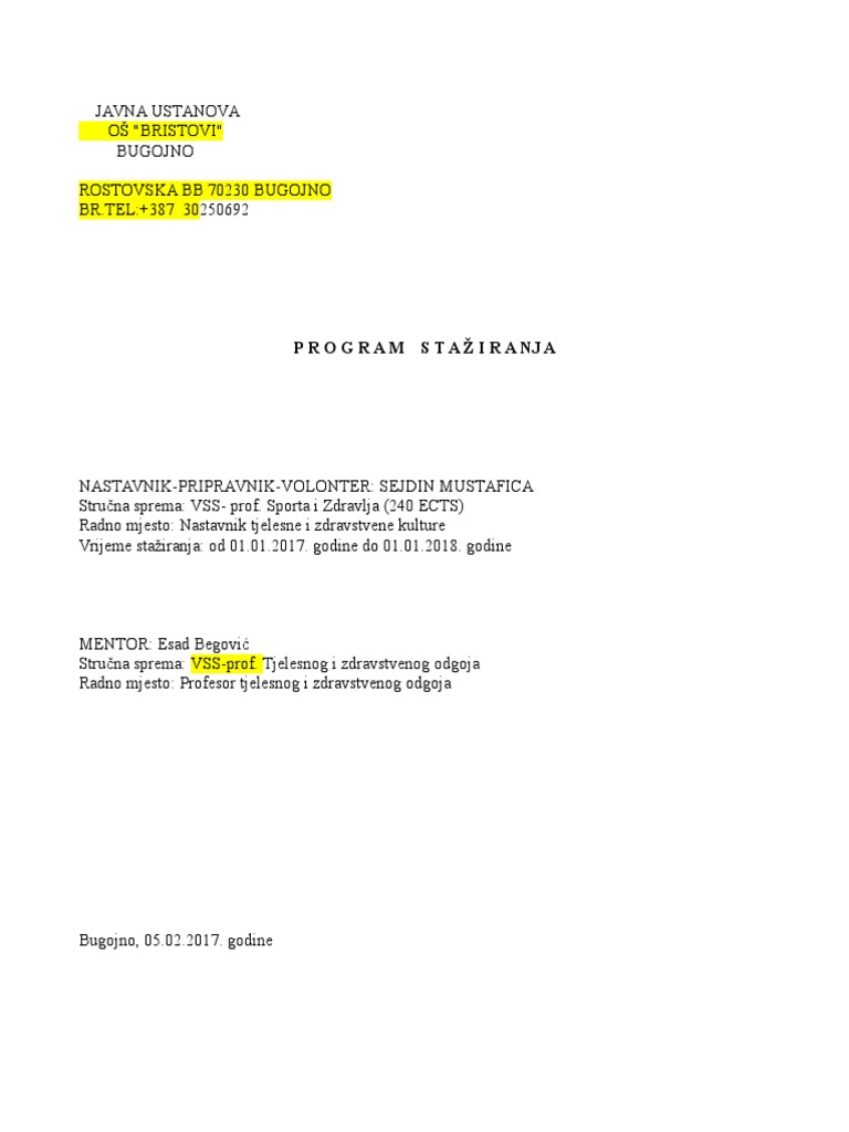 Plan Stažiranja Mustafica | PDF