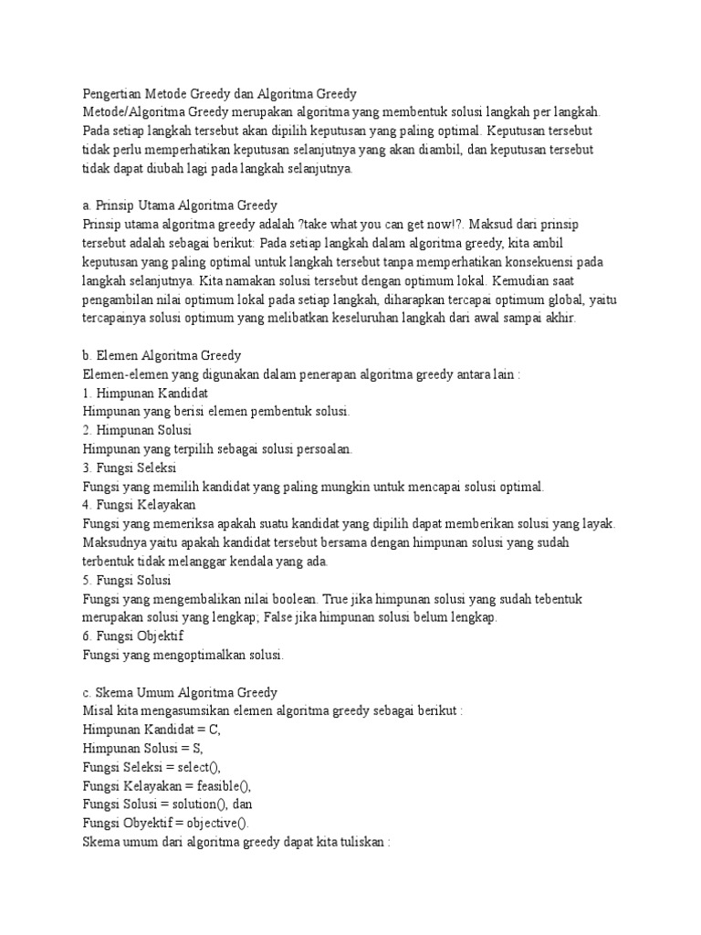 Pengertian Metode Greedy Dan Algoritma Greedy | PDF | Komputer