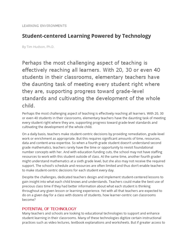 Student Centered Learning Technology Pdf Educational Technology