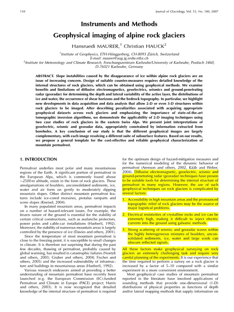 Geophysical imaging reveals complex internal structures of alpine rock glaciers | PDF ...