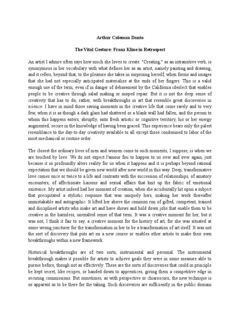 Arthur Coleman Danto-The Vital Gesture, Franz Kline in Retrospect | PDF | Abstract Art | Drawing