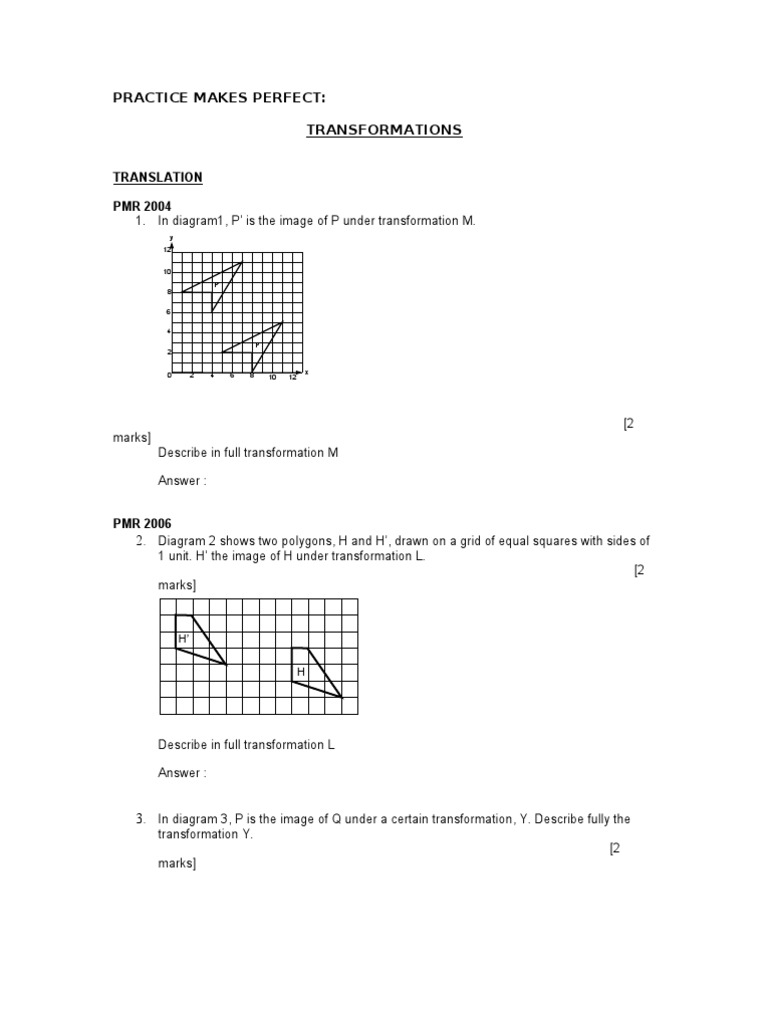 Practice Makes Perfect 5 Transformations Pdf Cartesian Coordinate