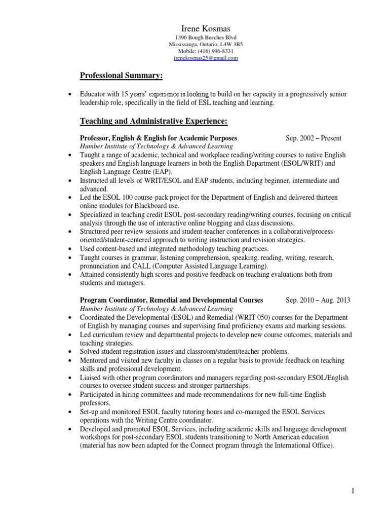 2017 kosmas irene - resume elc | English As A Second Or Foreign ...
