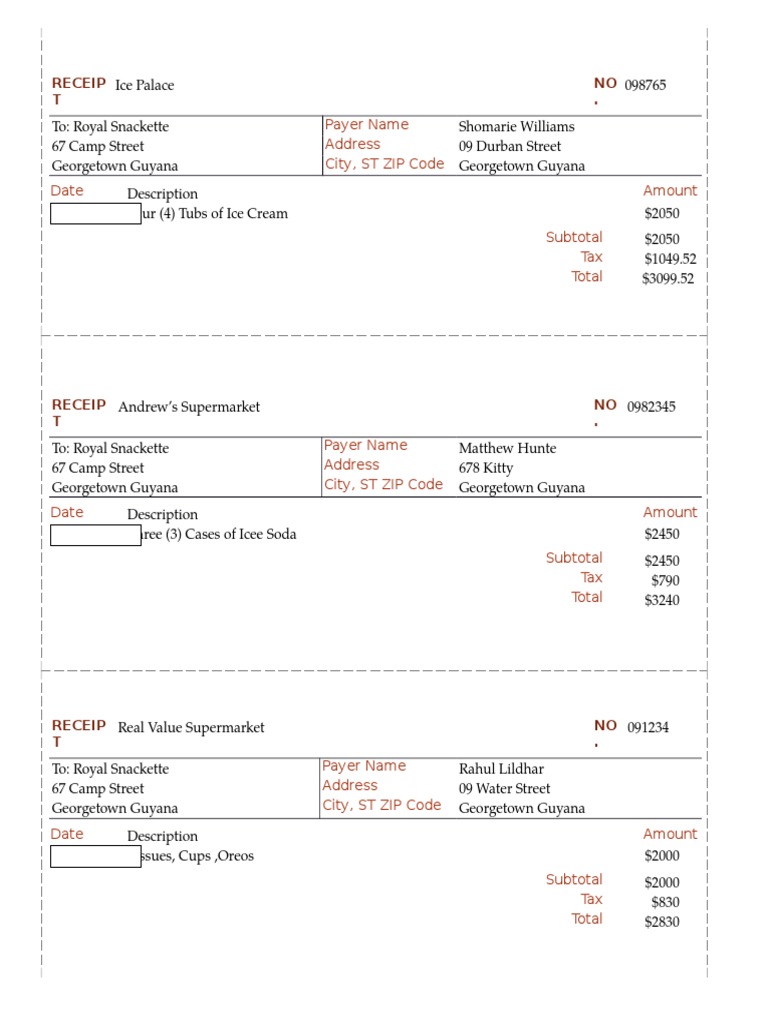 Payer Name Address City, ST ZIP Code Date Amount Subtotal Tax Total | PDF
